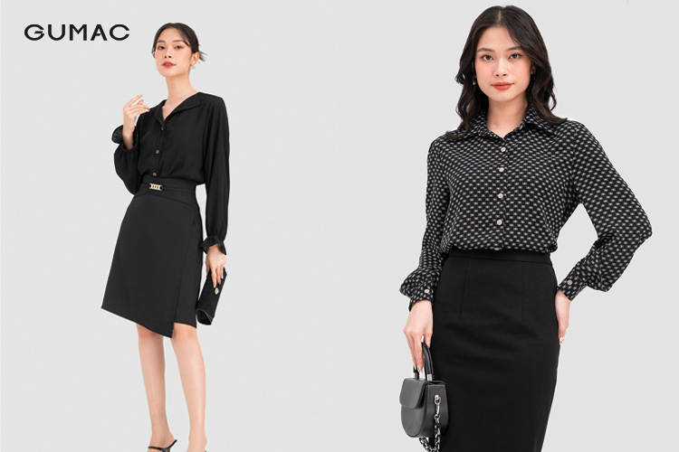 Cách phối đồ với áo sơ mi đen nữ SÀNH ĐIỆU chuẩn thời trang